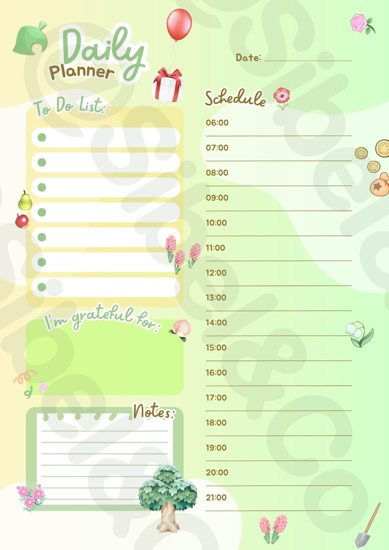 Daily Planner Printable AC Aesthetic Instant Download Daily - Etsy
