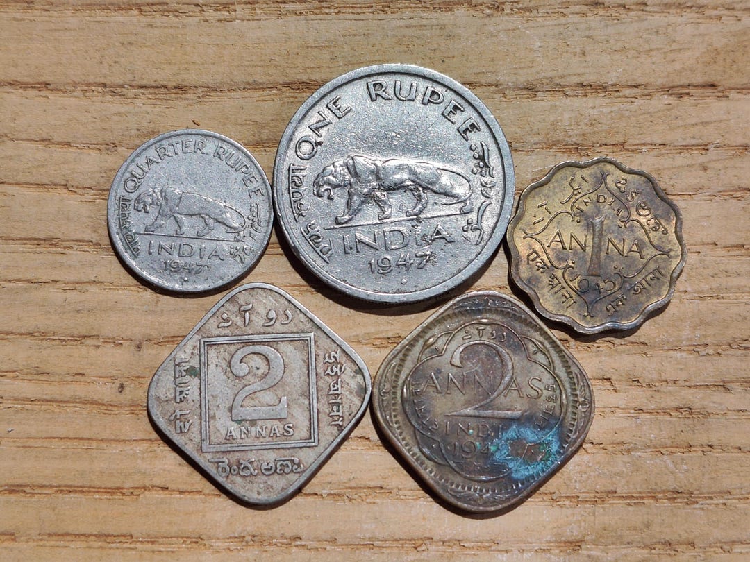 Indian Rare Coins Rupee Anna Collection of 5 Pcs. Under British Rule ...