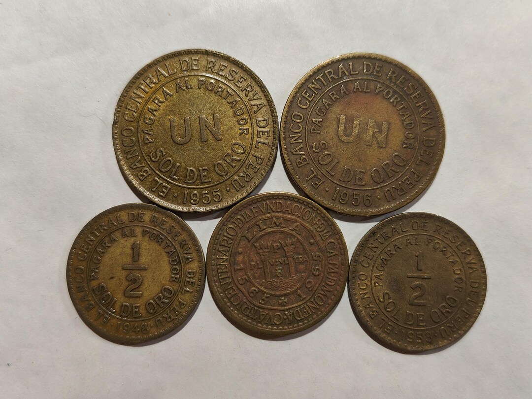 Old Peruvian Sol Coins 5 Pieces of Nice South American Peru Coins From ...