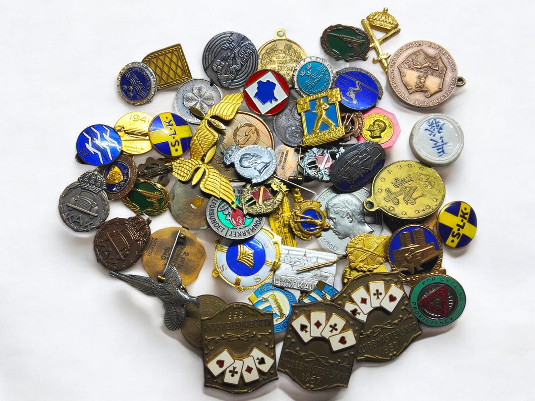 Large Treasure Bundle - Medals, Pins Badges Scandinavian Vintage ...