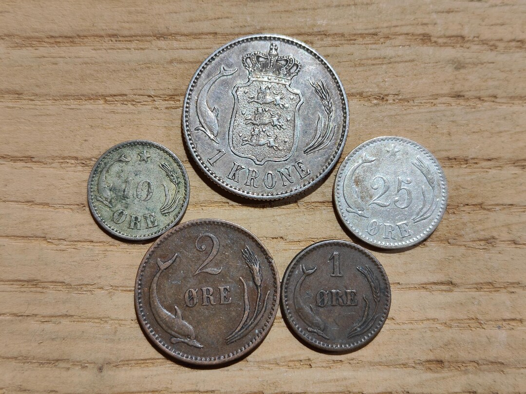 Antique Danish Silver and Bronze Coins Featuring Dolphins - Rare 1 Ore ...