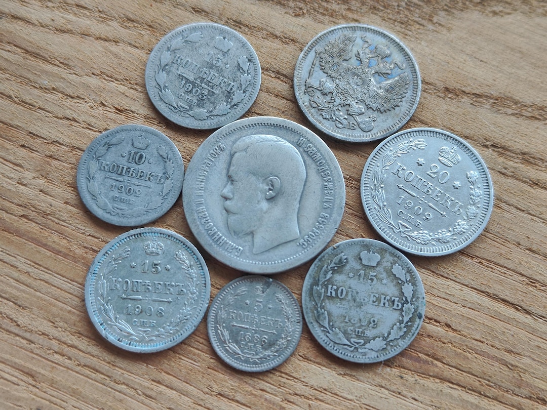 Russian Silver Coins - Authentic Old Tsar Silver Currency , 8 Pcs ...