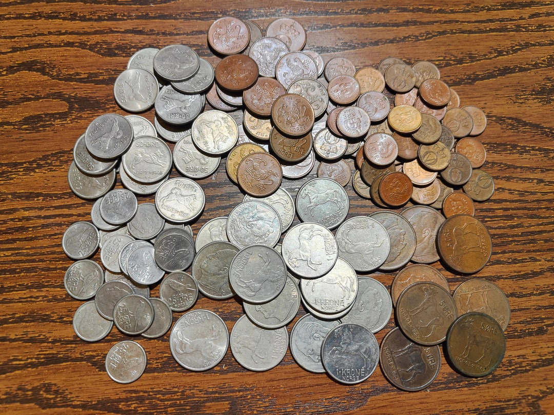 Norway - Bundle of 1950-1970 Coins Featuring Animals - Moose, Tit, Dog ...