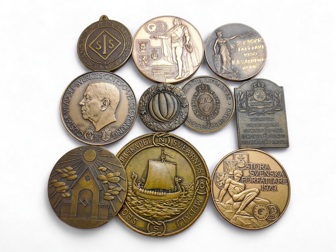 Vintage / Antique Nordic Bronze Medal Collection of 10 Pcs. Various ...