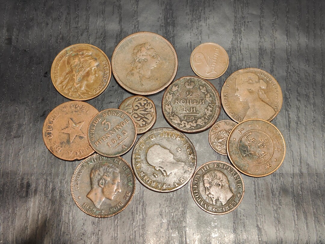 Old Antique Bronze Coins Numismatic Collection World Old Money Lot of ...