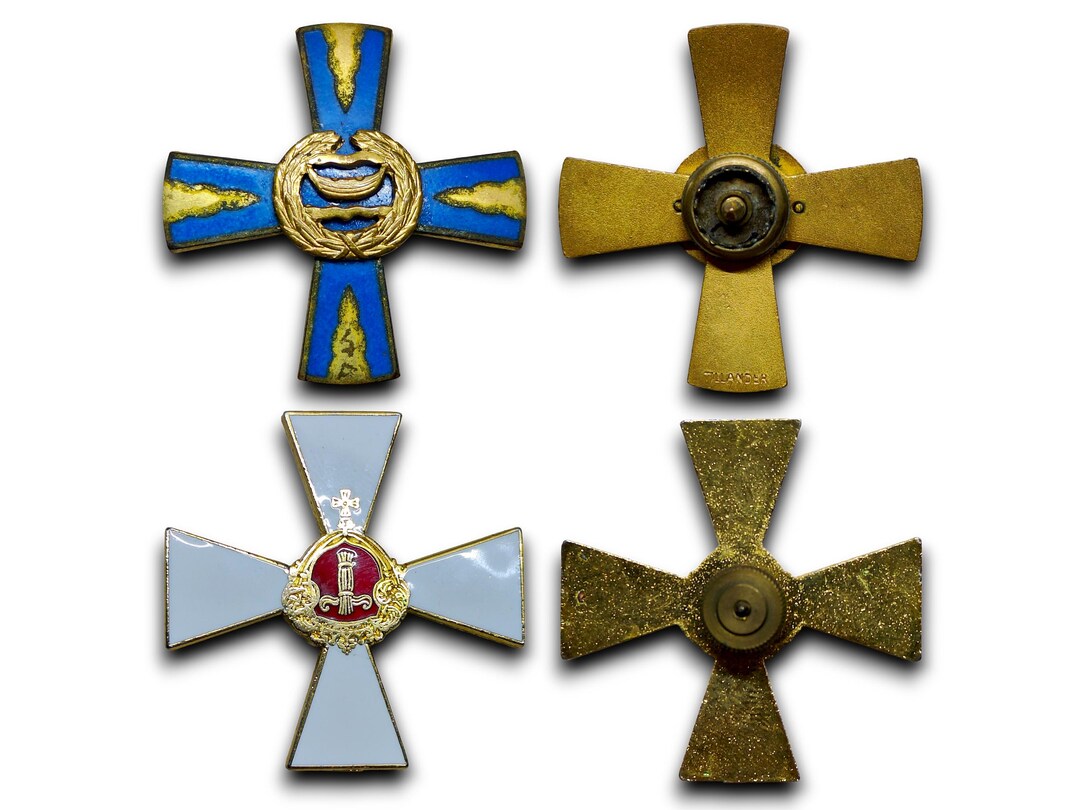 Swedish and Finnish Crosses Awards Two Vintage Enemeled Pieces Blue One ...
