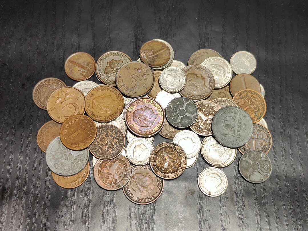 Collection of 60 Antique Pieces Dutch Cent Bronze and Nickel Coins ...