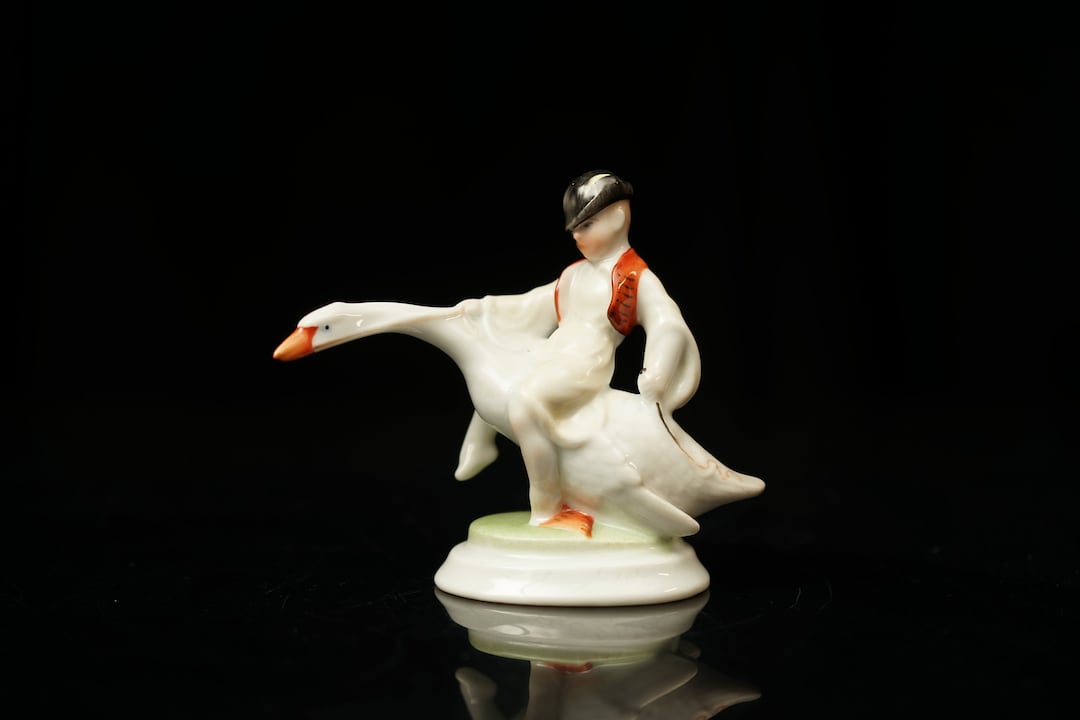 Vintage Rare Herend Porcelain Boy Riding the Goose / Hand Painted ...