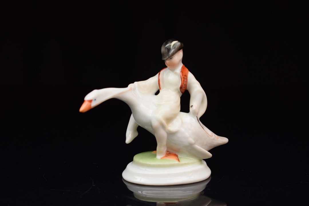 Vintage Rare Herend Porcelain Boy Riding the Goose / Hand Painted ...