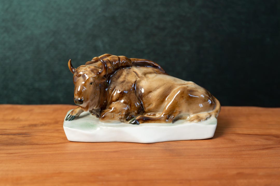 Vintage Zsolnay Buffalo Porcelain Sculpture / Hand Painted Figurine ...