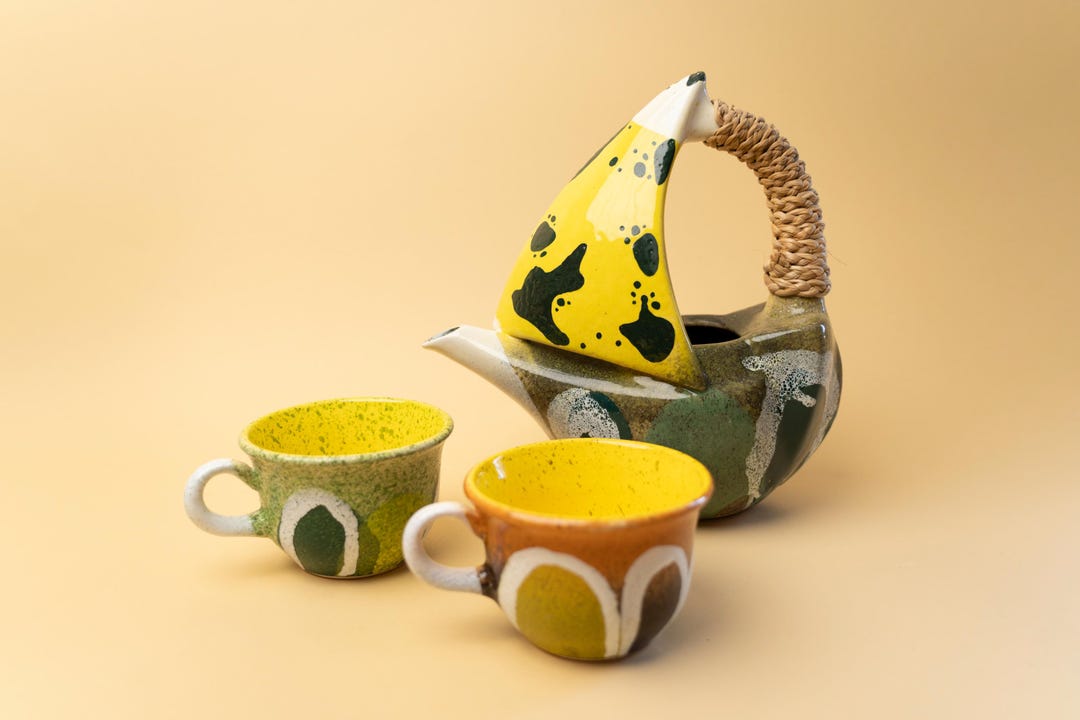 Vintage Ceramic Sailboat Teapot / 2 Cups / Fat Lava Era - Etsy