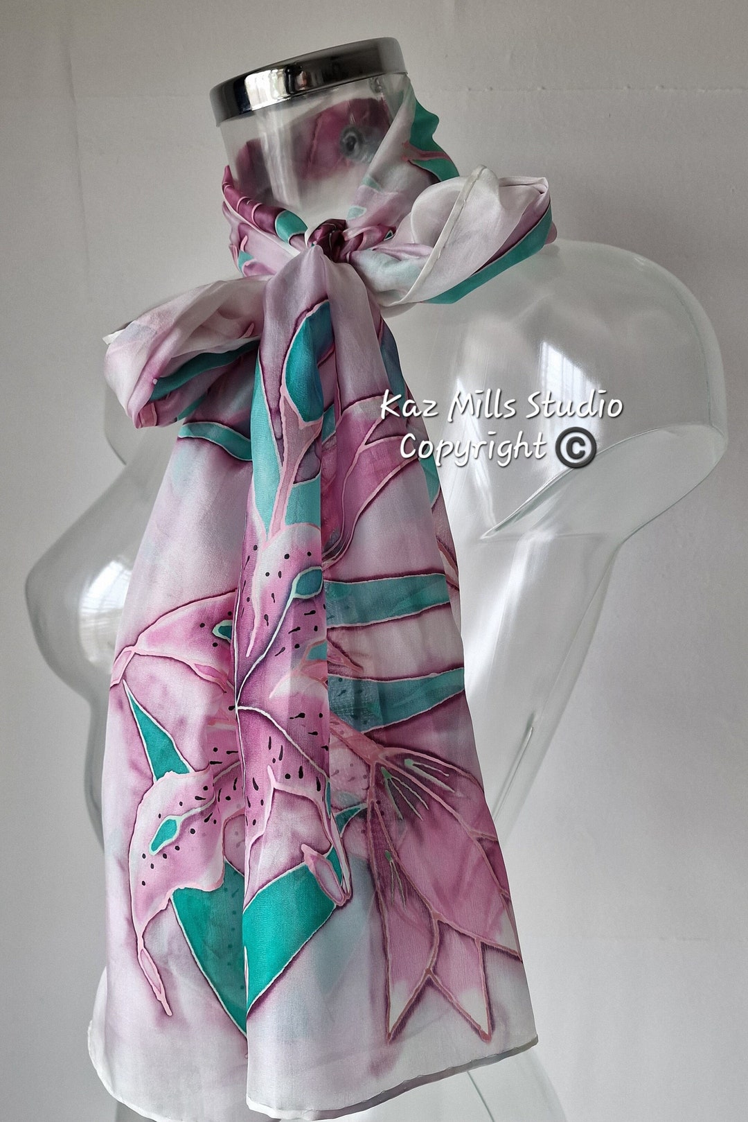 Art Scarf-hand Painted Extra Long Silk Scarf-stargazer Lilies-original ...