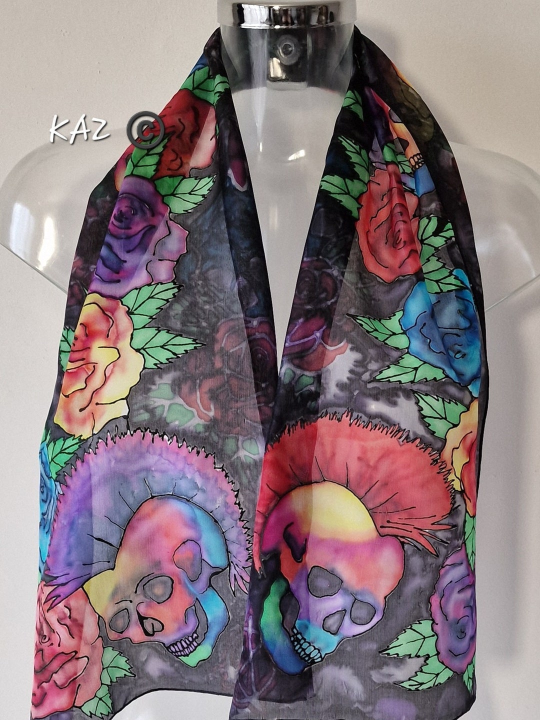Rainbow Punk Skulls & Roses in Black and Multicolour-hand Painted Sm ...