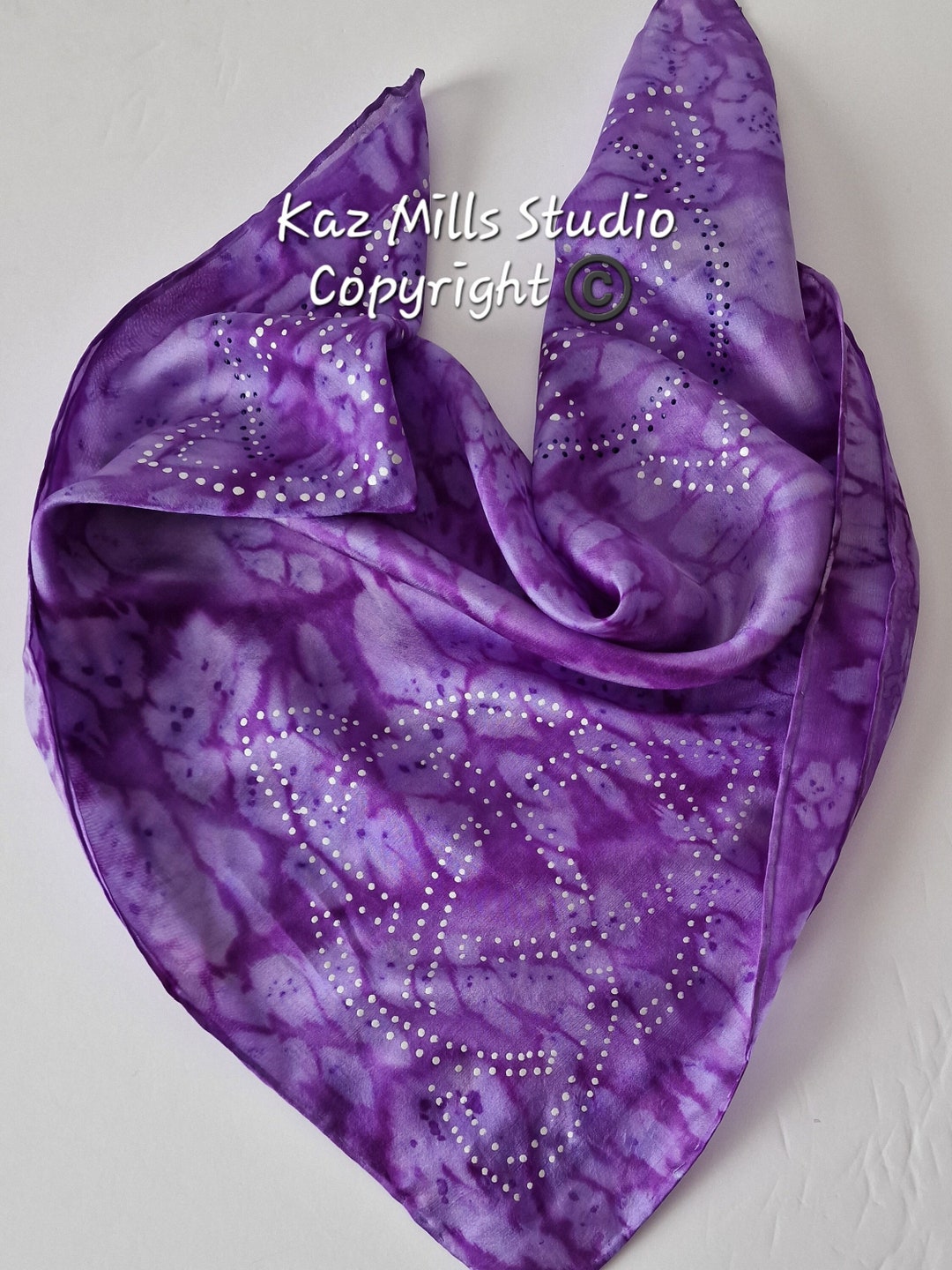 Hand Painted Silk Art Bandana-water Dance Abstract in Purple-painted by ...