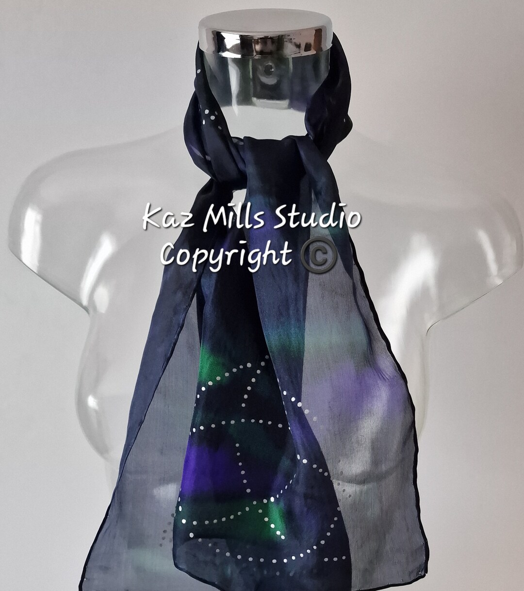 Celtic Aurora Night Sky-northern Lights-hand Painted Sm Silk Neck Scarf ...