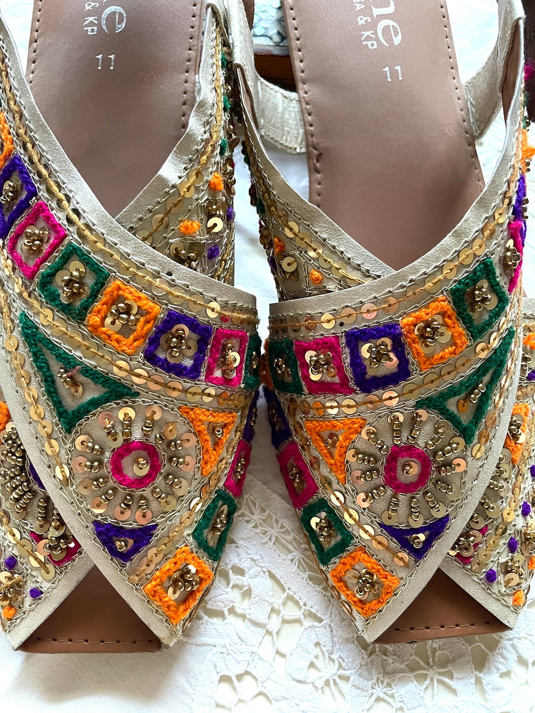 Hand Crafted & Hand Embroidered Sequence Leather Sandals Peshawari ...
