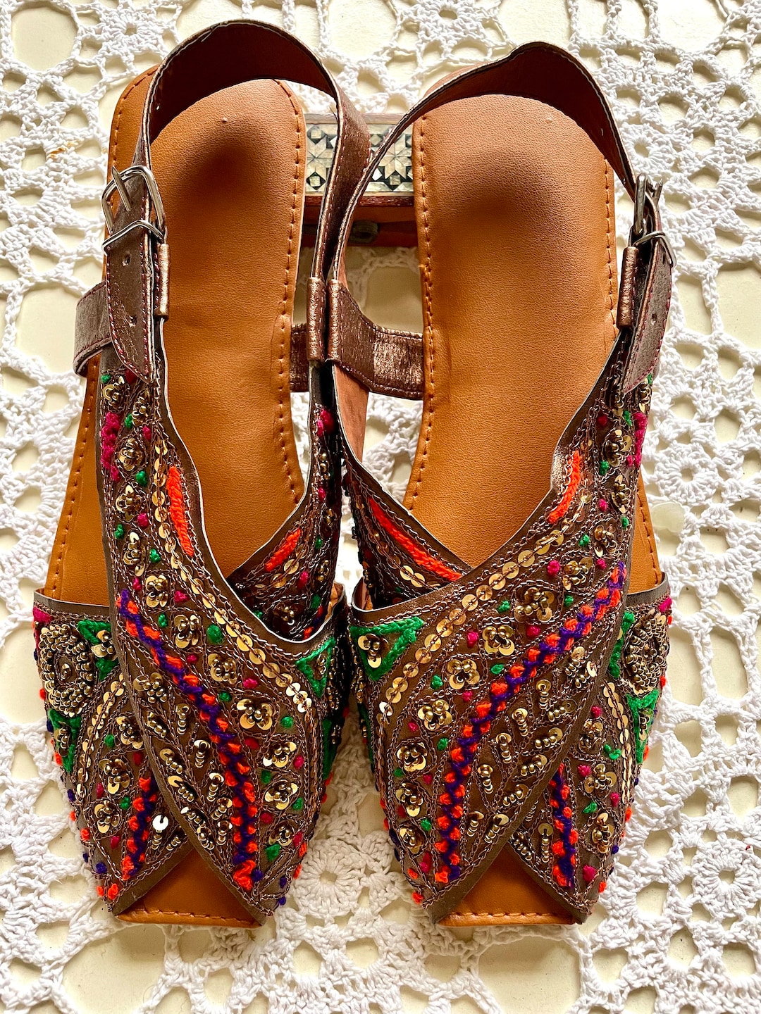 Hand Made & Hand Embroidered Leather Sandals Leather Shoe With Sequence ...