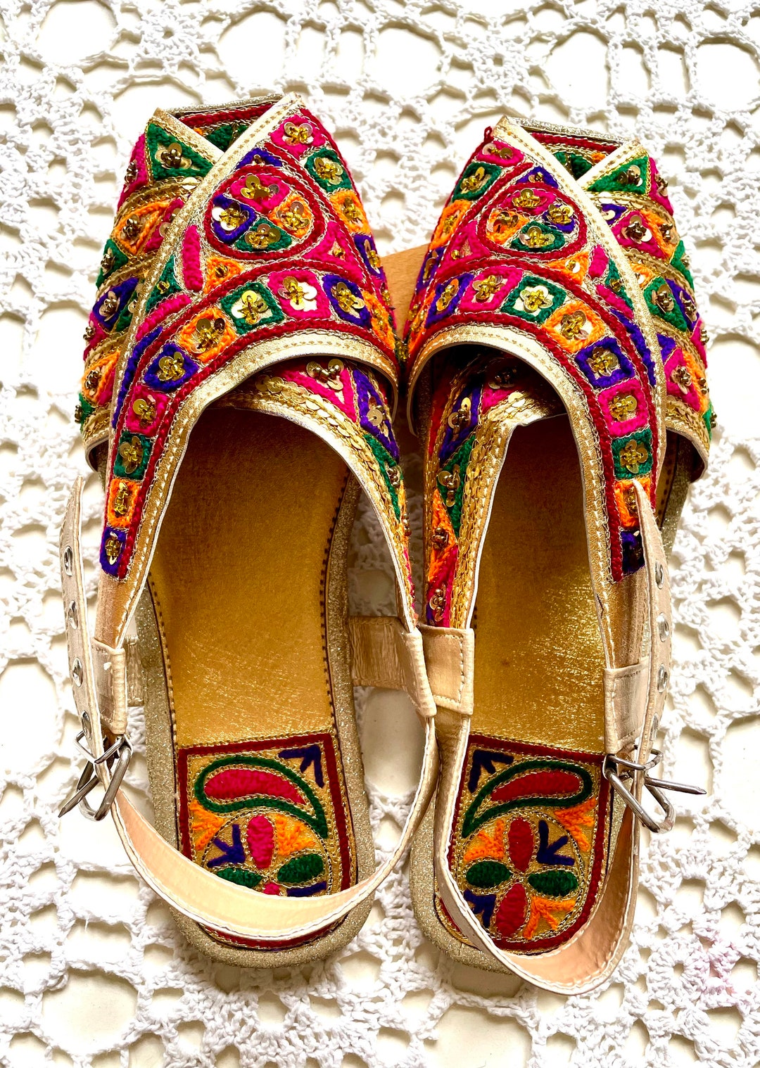 Hand Embroidered Leather Peshawari Chappal: Pakistani Sequined Sandals ...