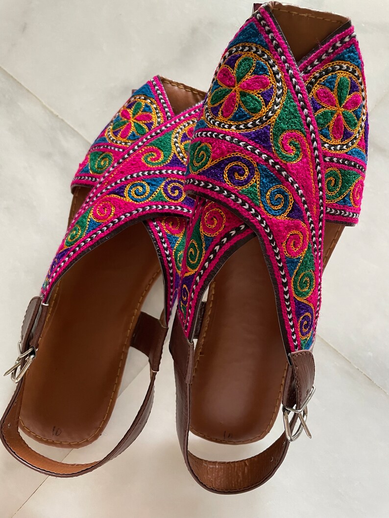 Hand Crafted & Hand Embroidered Leather Sandal Embellished With ...