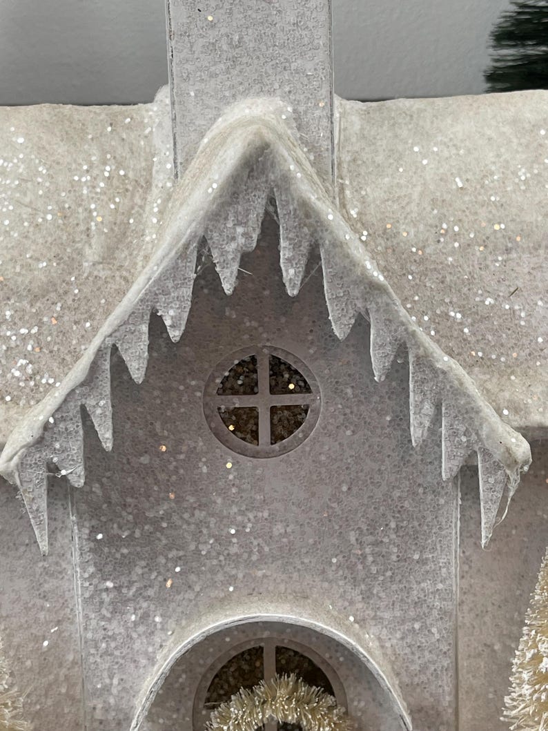 Two Story Snowy Village White Cottage Cardboard House With Light - Etsy