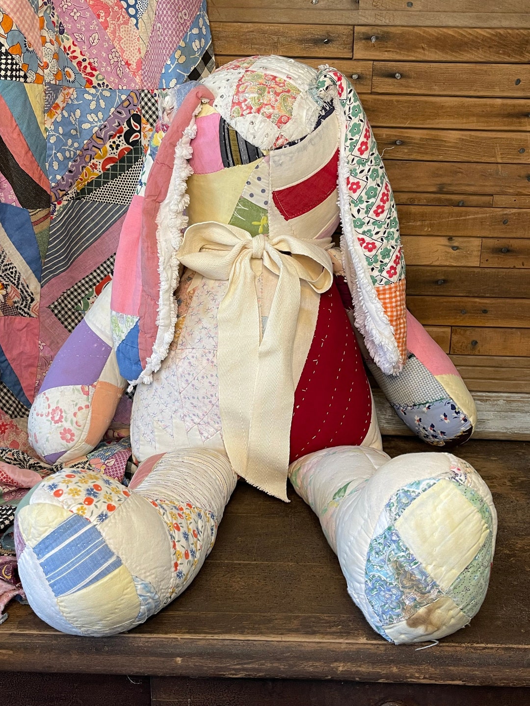 Vintage Quilt and Chenille Rabbit Primitive Collectable Handmade ...