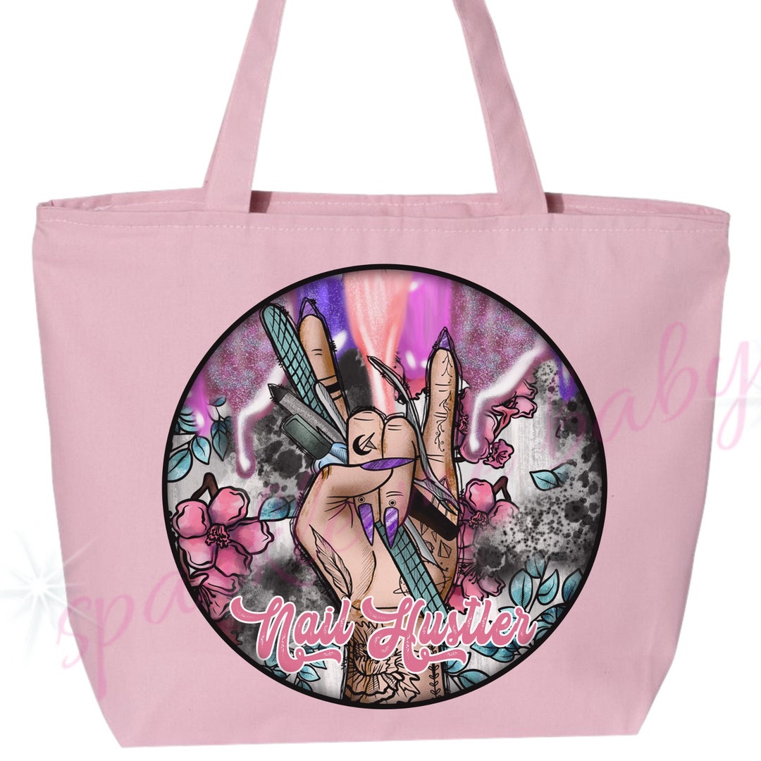 Nail Hustler Tote Bag in Pink or Black Nail Tech Hand With Tools Nail ...