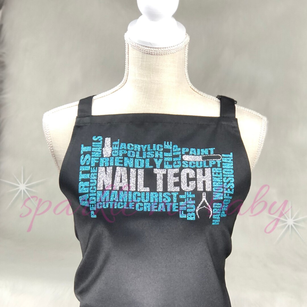 Nail Tech Adult Apron in Black - Customized by Sparklemebaby2u - Etsy