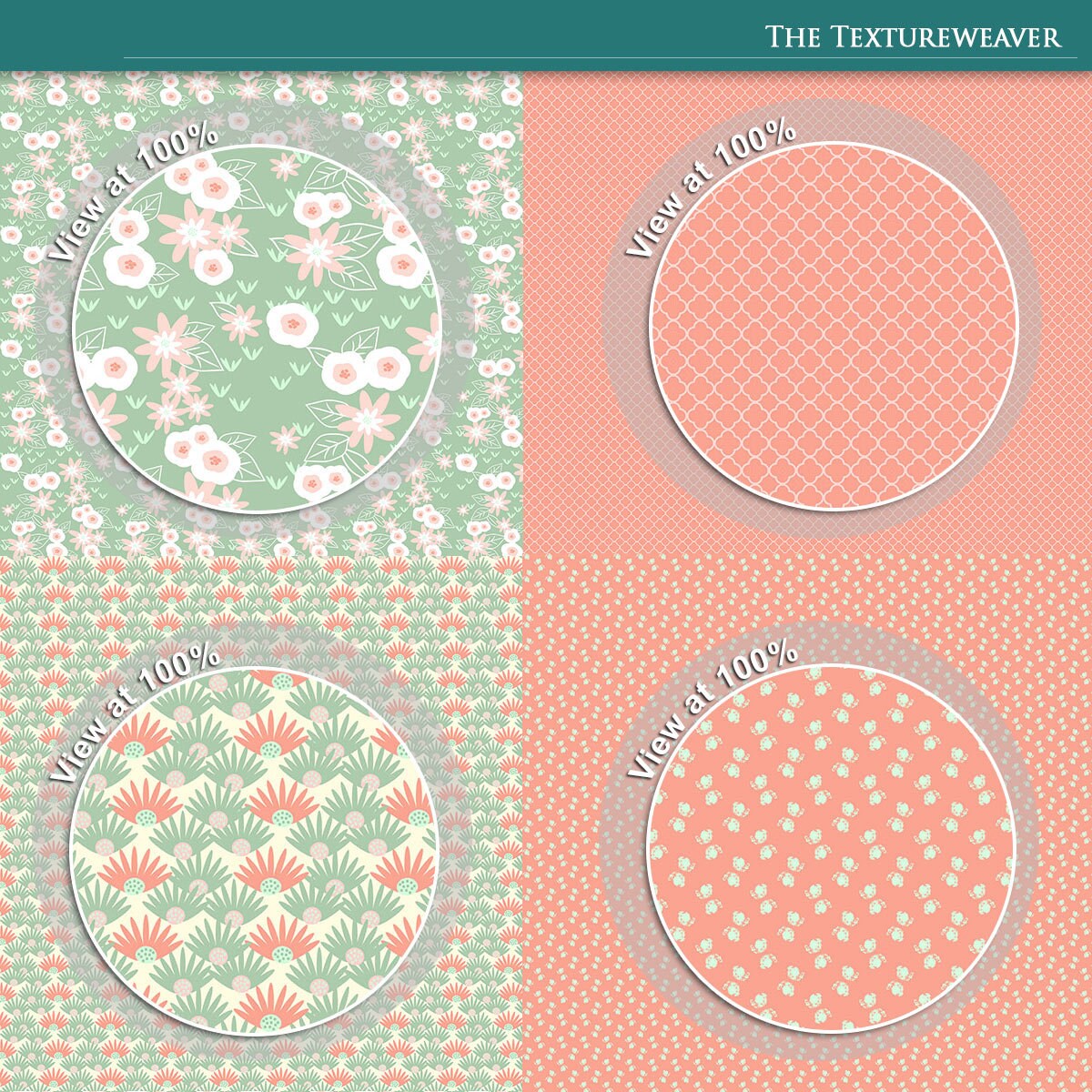 Digital Papers Mint and Coral-shabby Chic Quatrefoil-flower-butterflies ...