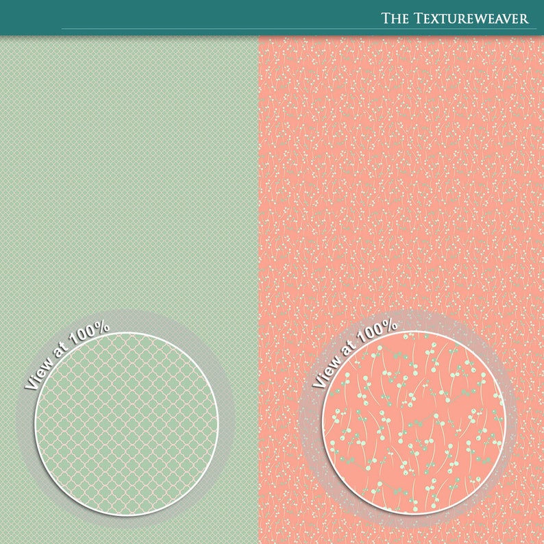 Digital Papers Mint and Coral-shabby Chic Quatrefoil-flower-butterflies ...