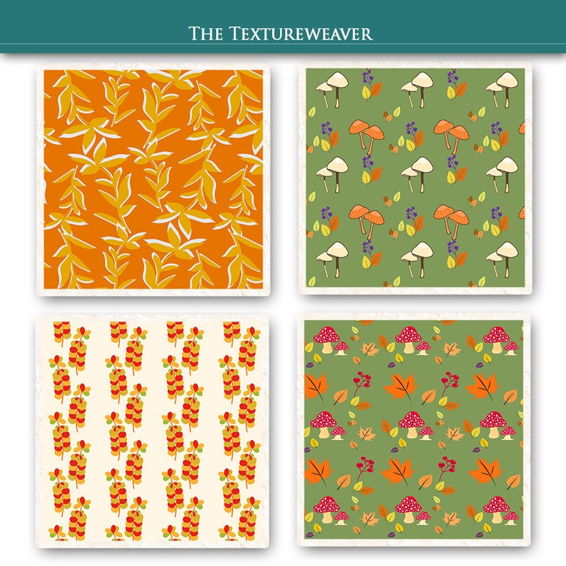 Whimsical Autumn Digital Papers+acorn Oak Leaves Fall+mushroom Purple ...