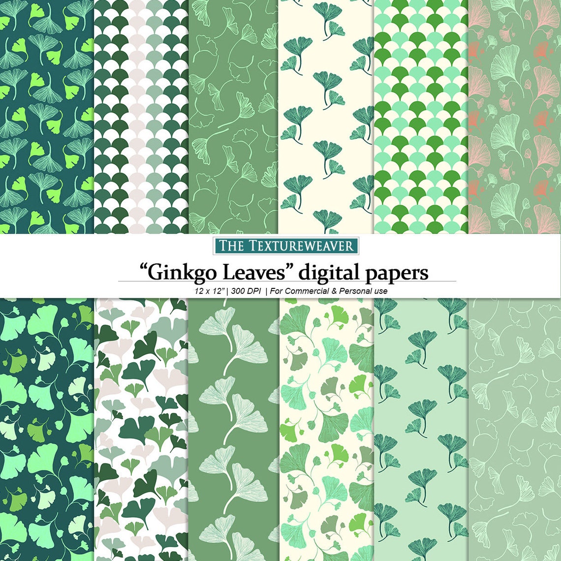 Ginkgo Leaves Digital Papers, Ginko Illustration,clam Shell Patterns ...