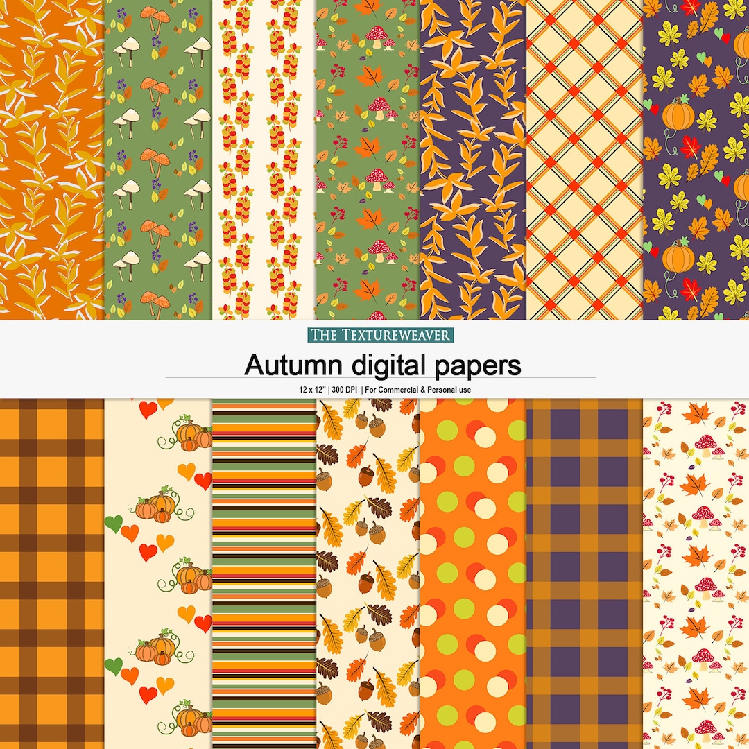 Whimsical Autumn Digital Papers+acorn Oak Leaves Fall+mushroom Purple ...
