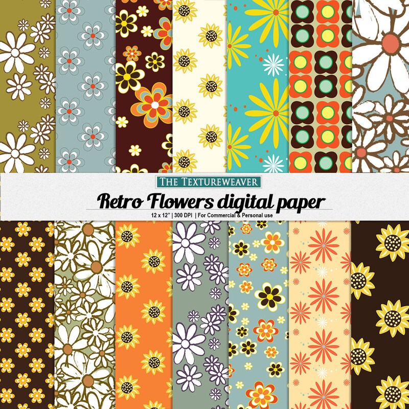Retro Digital Papers - Etsy