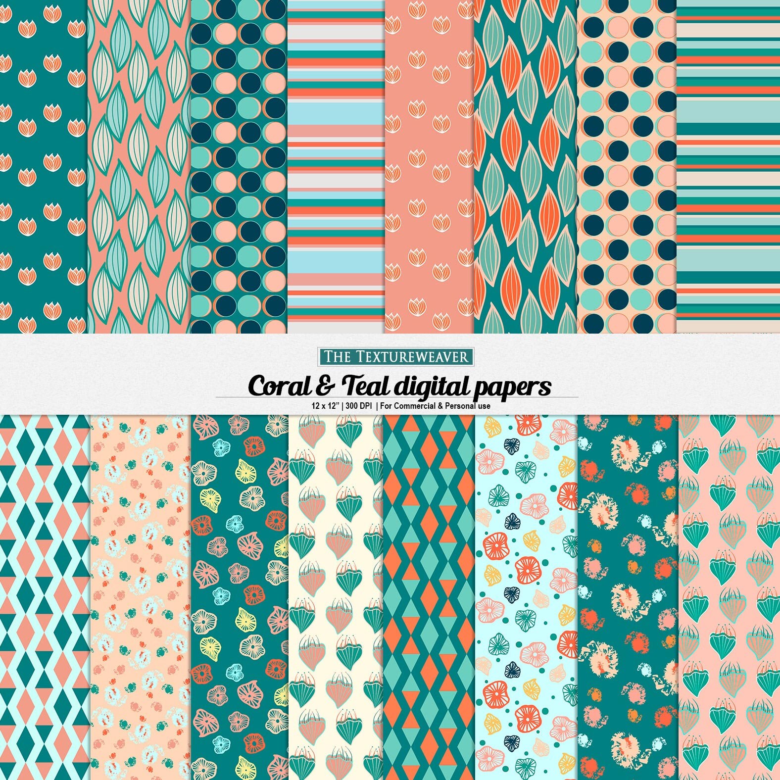 Teal And Coral Patterns
