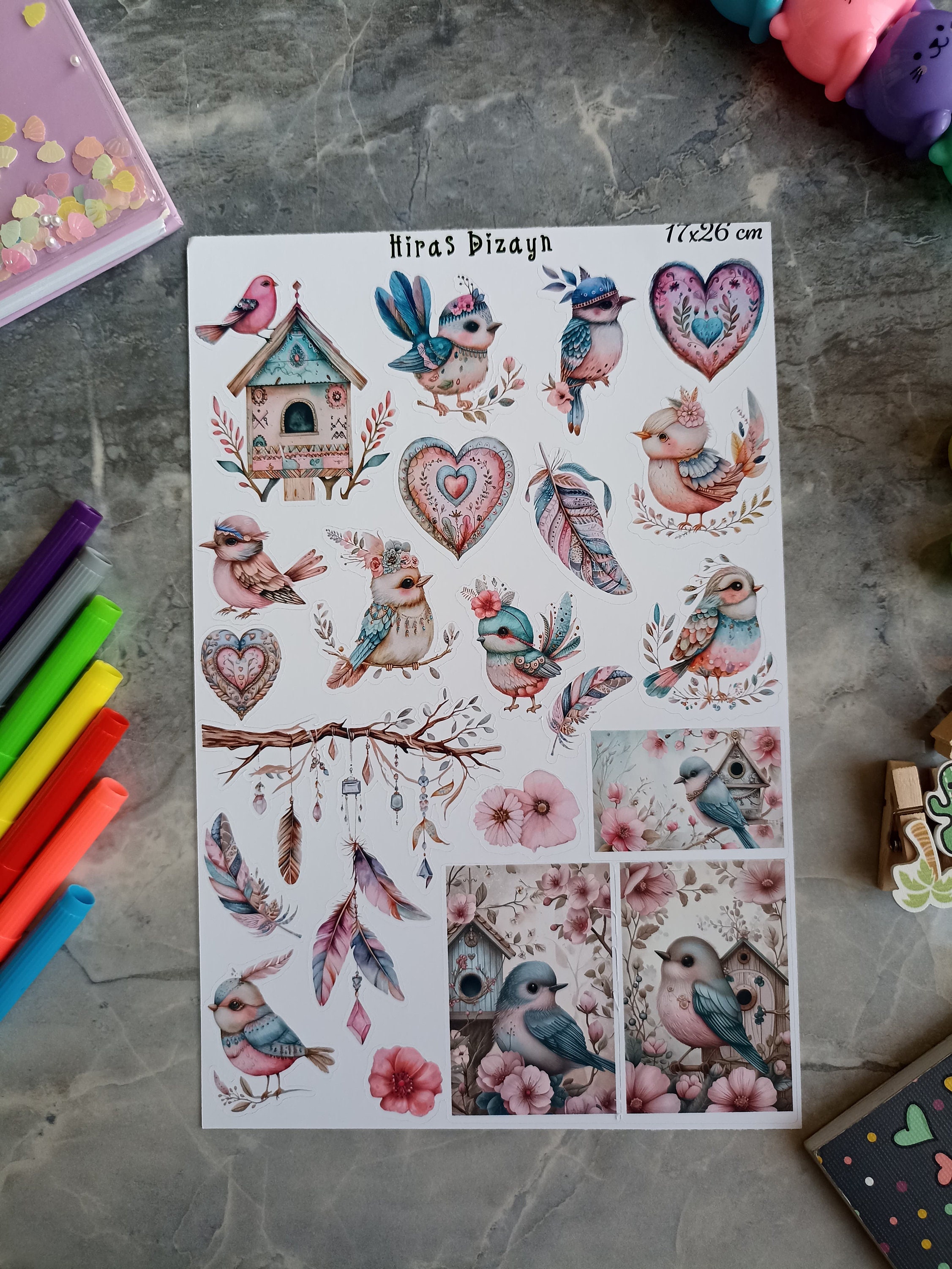 Bird Themed Sticker Label Cute Birds Nests Decal 17x25 Cm 2 Pages Large ...