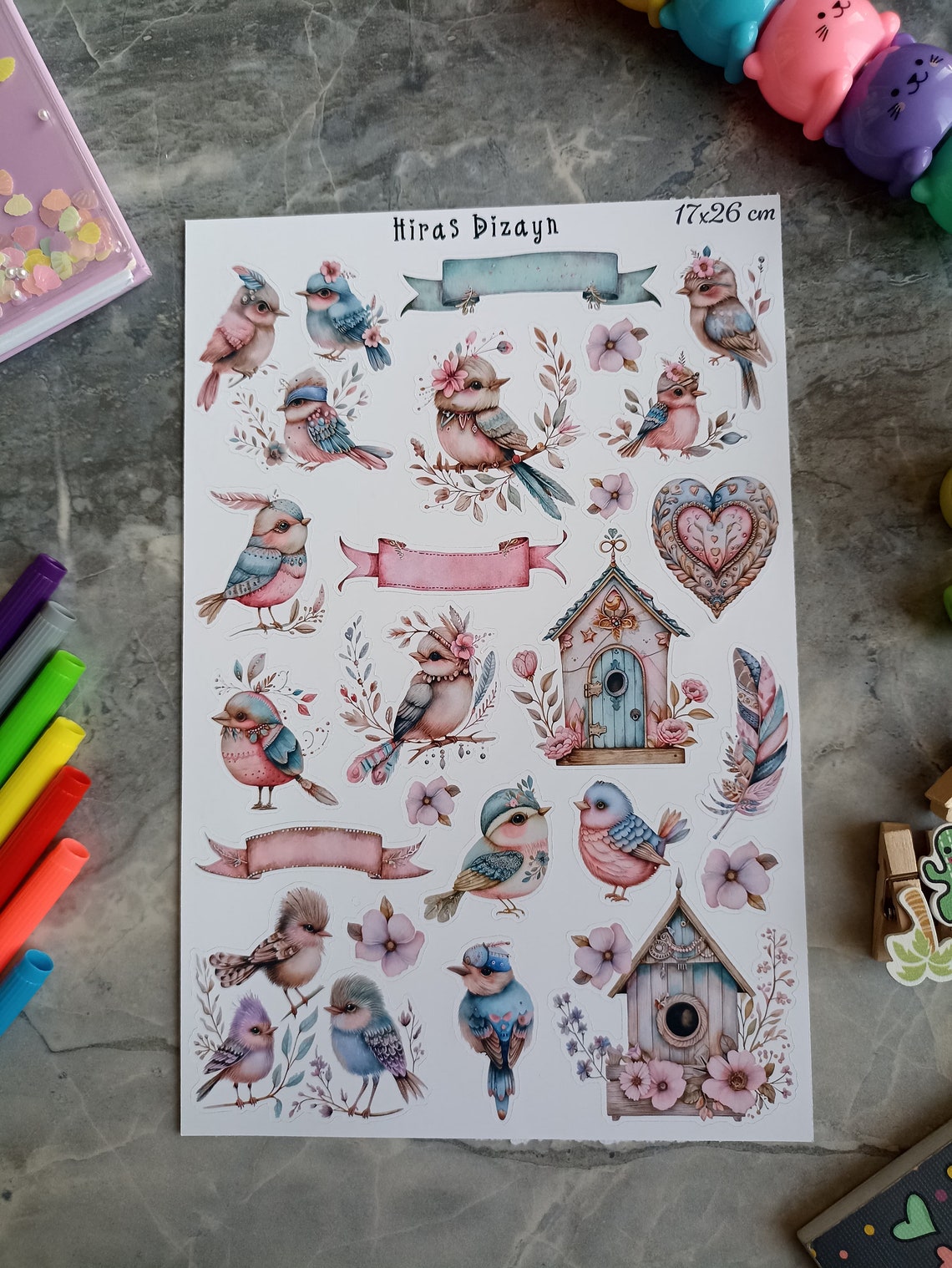 Bird Themed Sticker Label Cute Birds Nests Decal 17x25 Cm 2 Pages Large ...