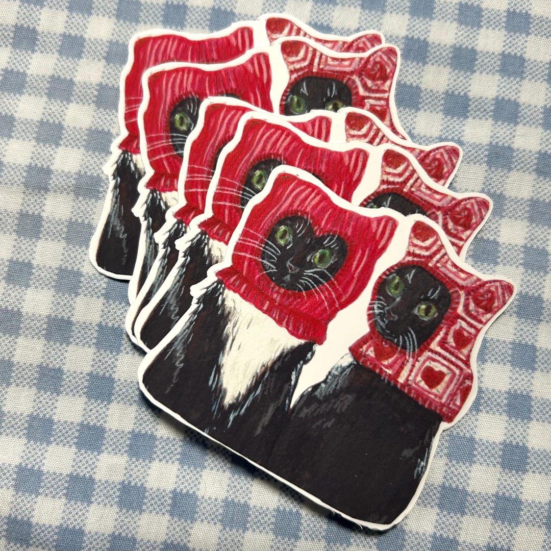 Balaclava Cats Watercolor Sticker Valentines Day Love Hearts - Etsy