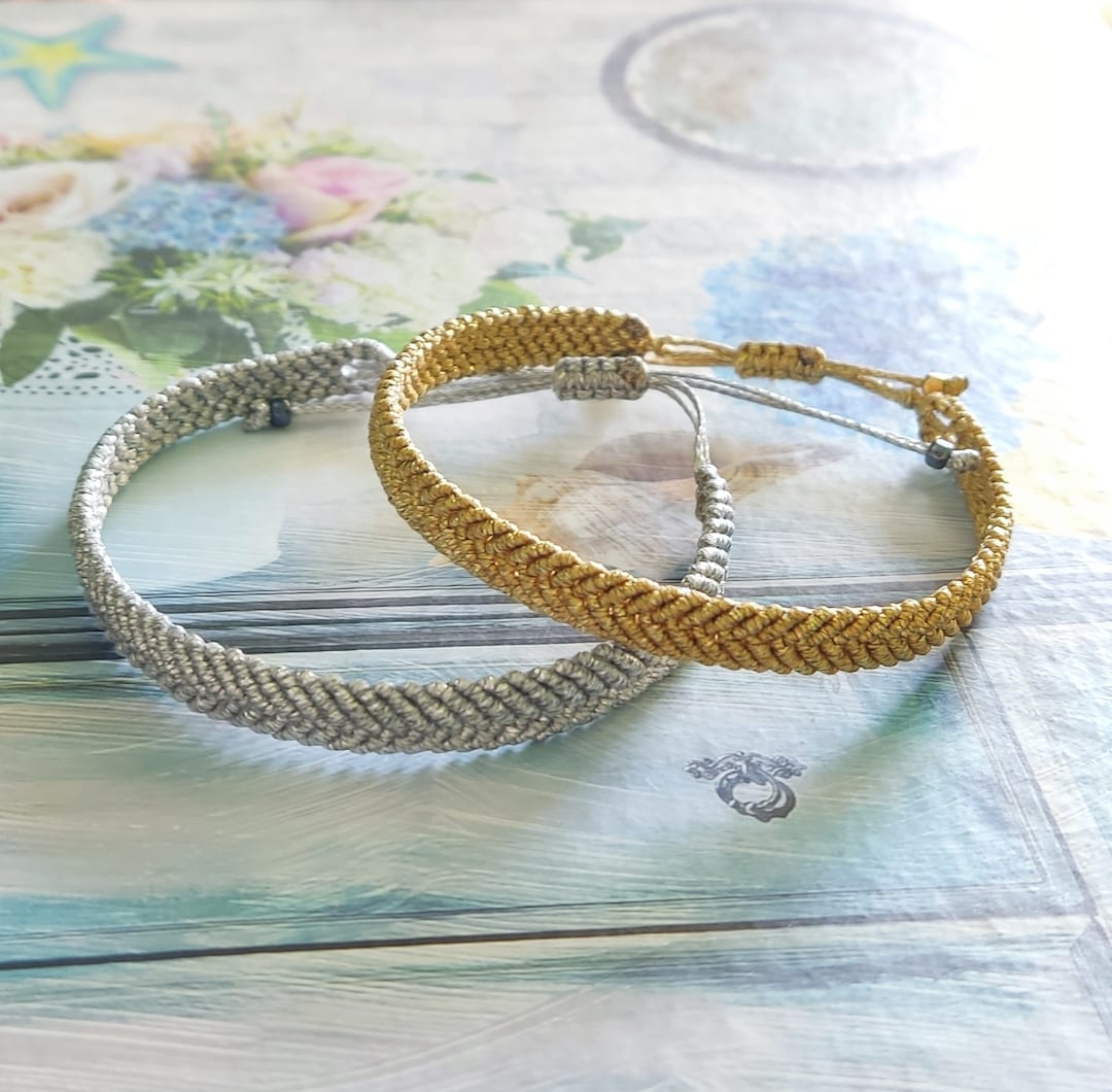 Macrame Bracelet, Gold Bracelet, Silver Bracelet, Adjustable Bracelet ...