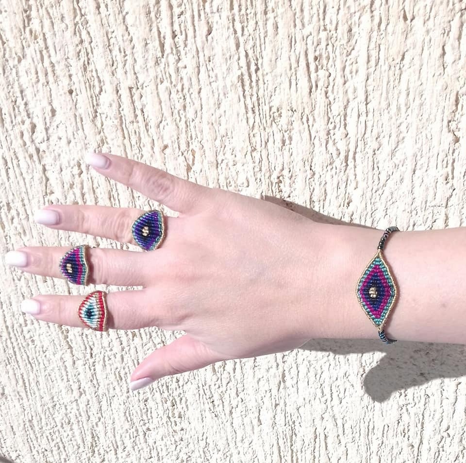 Macrame Evil Eye Ringsmacrame Ringsevil Eye Ringshandmade - Etsy