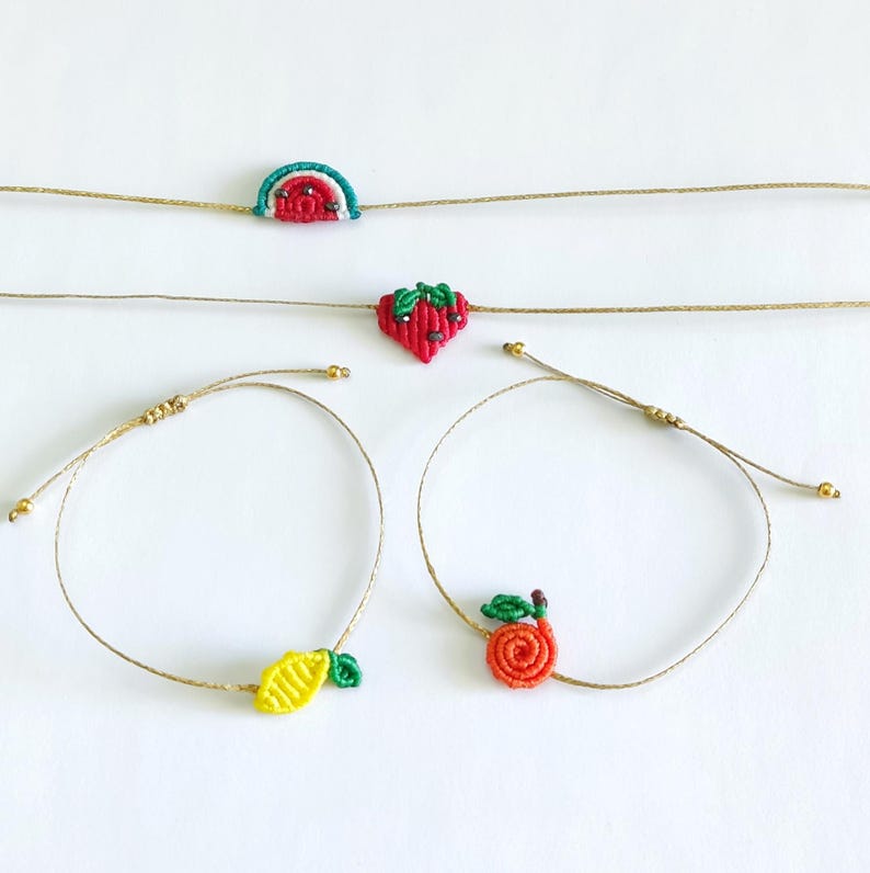 Macrame Juicy Collection,macrame Fruit Bracelet, Cherries Bracelet ...
