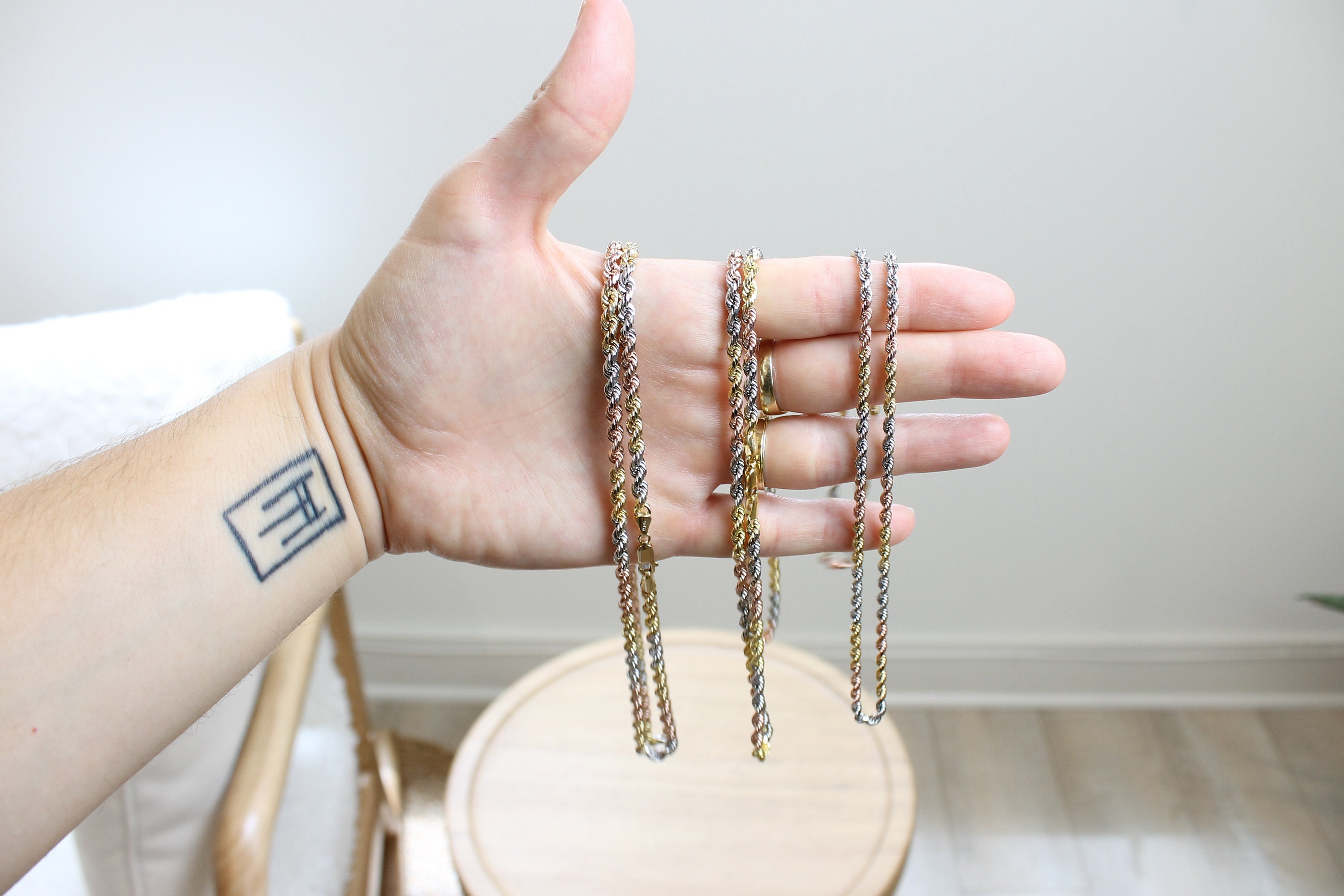 Tri Color Necklace Semi-solid Gold Tri Color Rope Chain - Etsy