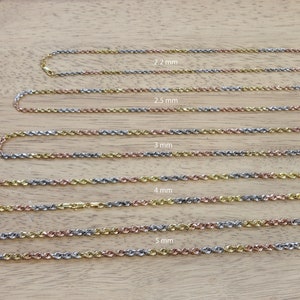 Tri Color Necklace, Semi-solid Gold Tri Color Rope Chain, Unique Gold ...