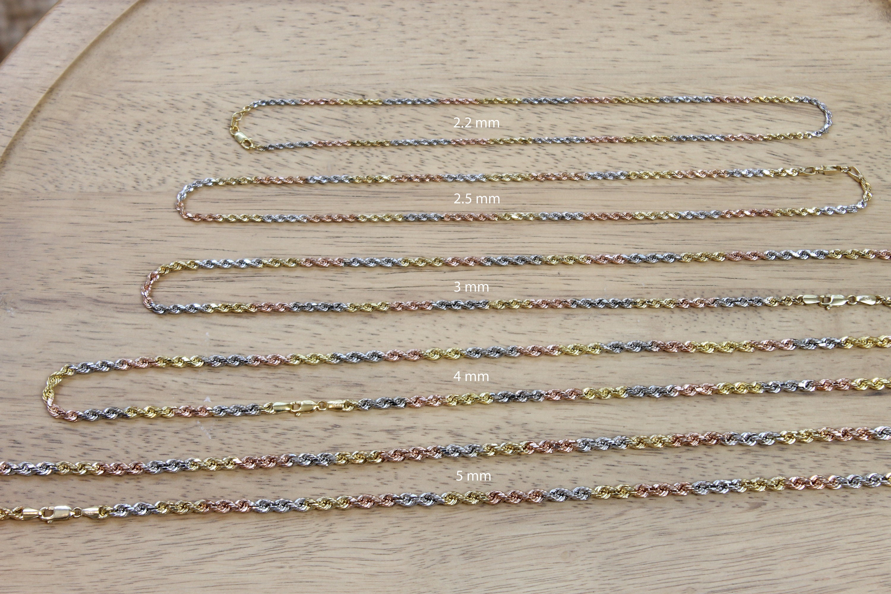 Tri Color Necklace Semi-solid Gold Tri Color Rope Chain - Etsy