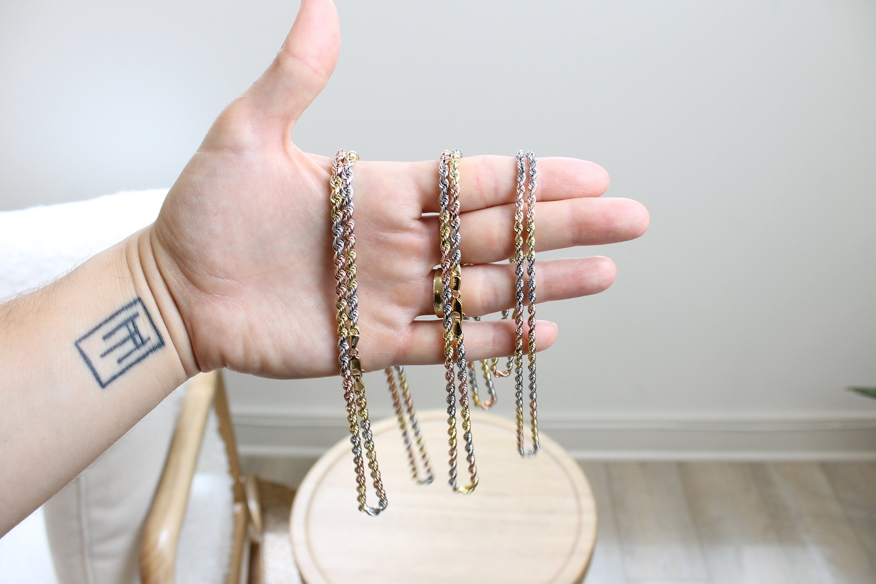 Tri Color Necklace Semi-solid Gold Tri Color Rope Chain - Etsy