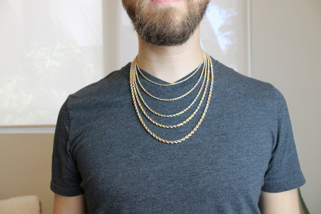 Tri Color Necklace, Semi-solid Gold Tri Color Rope Chain, Unique Gold ...