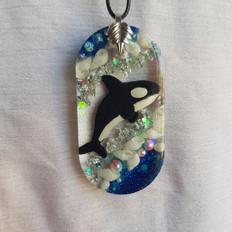 Unusual Cute Epoxy Resin Pendant With Killer Whale Orca Made of Polymer ...
