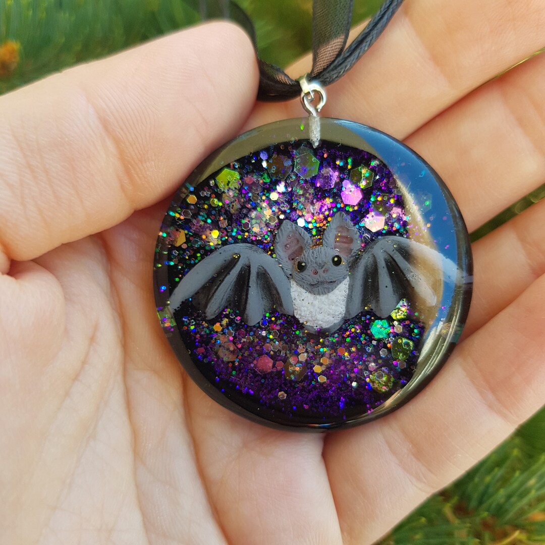 Unusual Cute Epoxy Resin Pendant With a Bat of Polymer Clay.great Gift ...