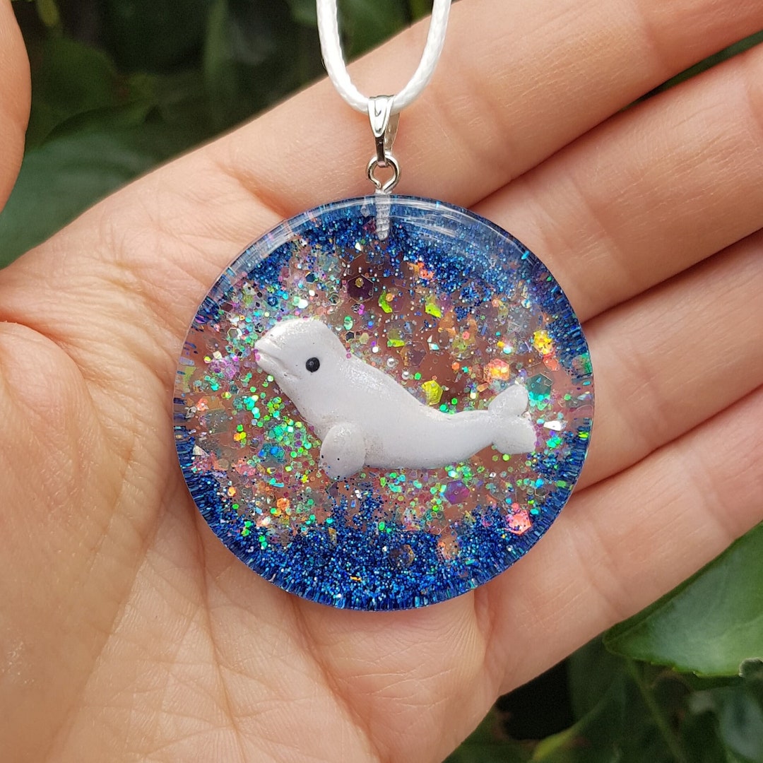 Unusual Cute Epoxy Resin Pendant With White Beluga Whale Made of ...