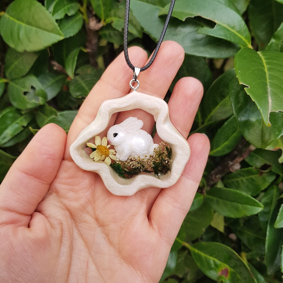 Epoxy Resin Pendant With a White Rabbit Inside, Small Shelf, Gift for ...