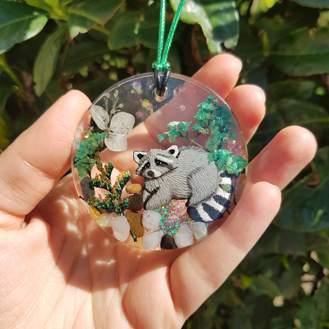 Unusual Cute Epoxy Resin Pendant With a Raccoon of Polymer Clay.great ...